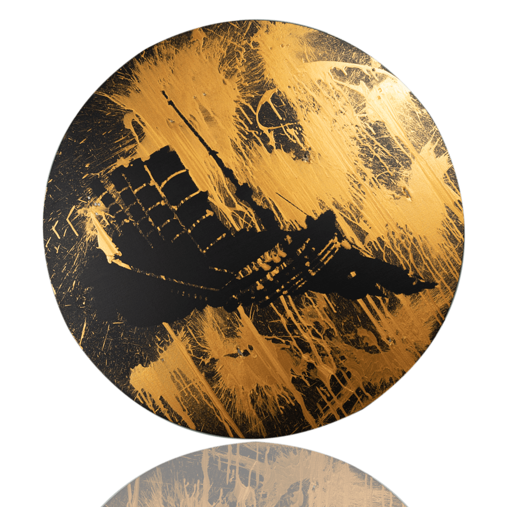 “Altalena Affair” bronze acrylic on black round canvas - David Roytman